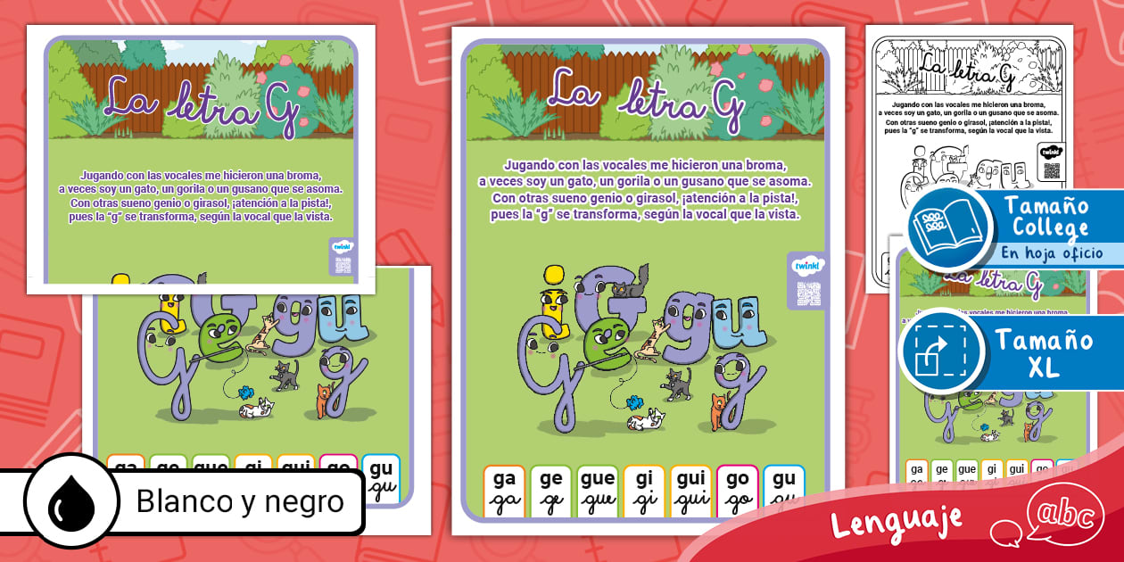 Póster | Ga Ge Gi Go Gu | Familia Letra G | Sílabas