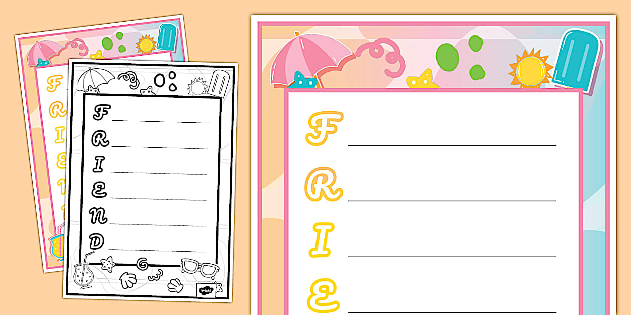Summer Vibes Themed Friend Acrostic Poem Template - Twinkl