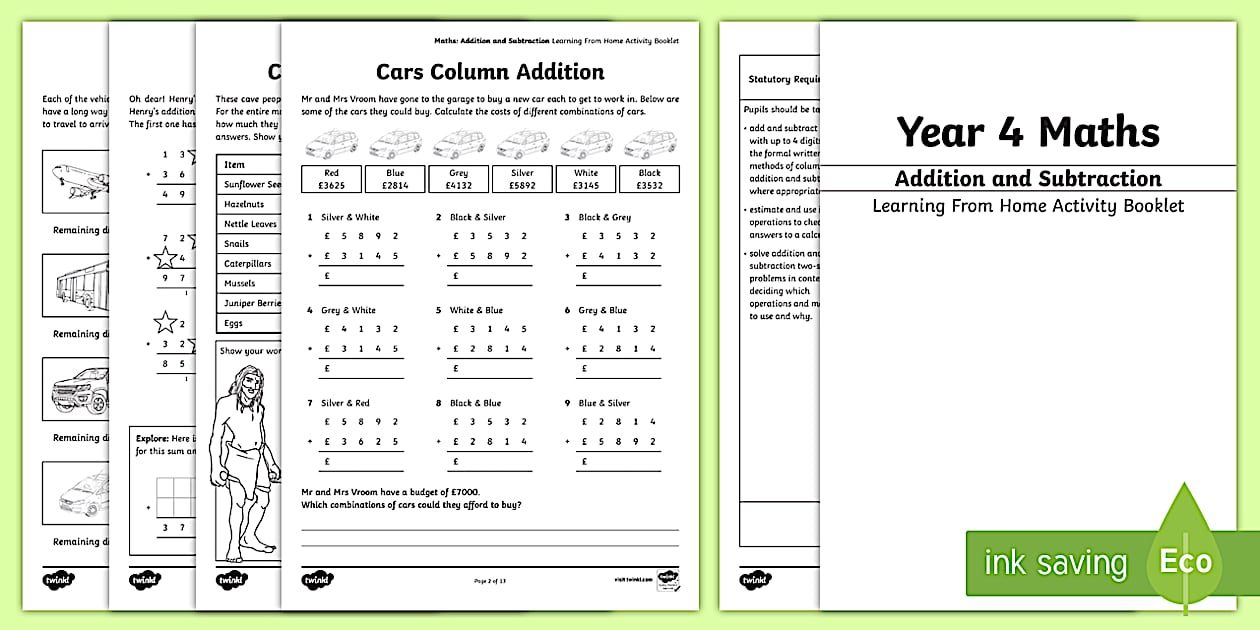 Year 4 Additions And Subtraction Questions Booklet - Twinkl