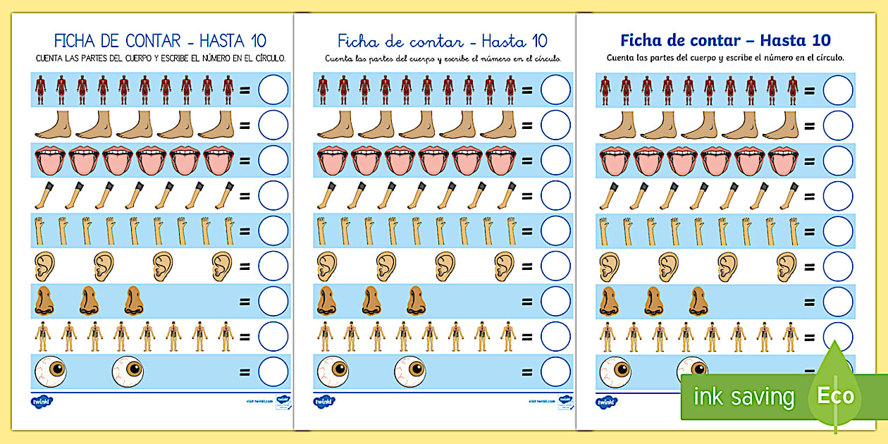 Ficha: Contar hasta 10 - Mi cuerpo (teacher made) - Twinkl