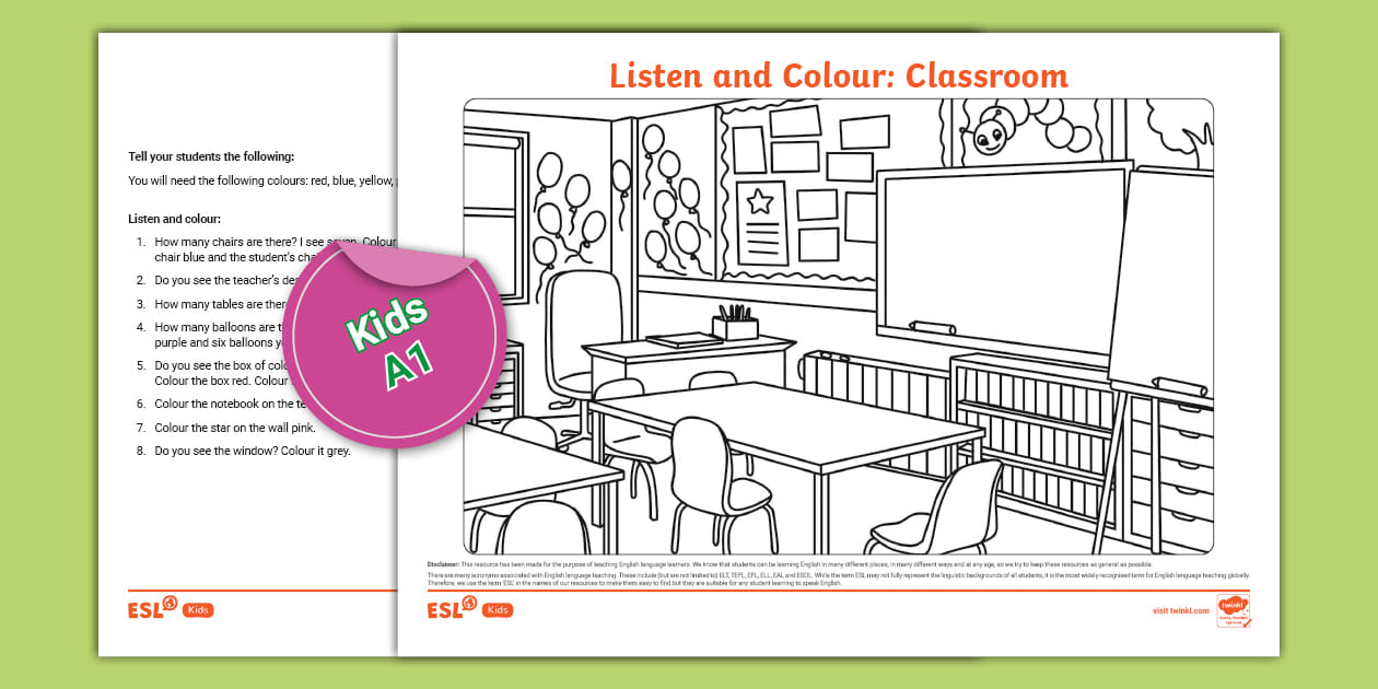 ESL Listen & Colour: Classroom Activity (teacher made)