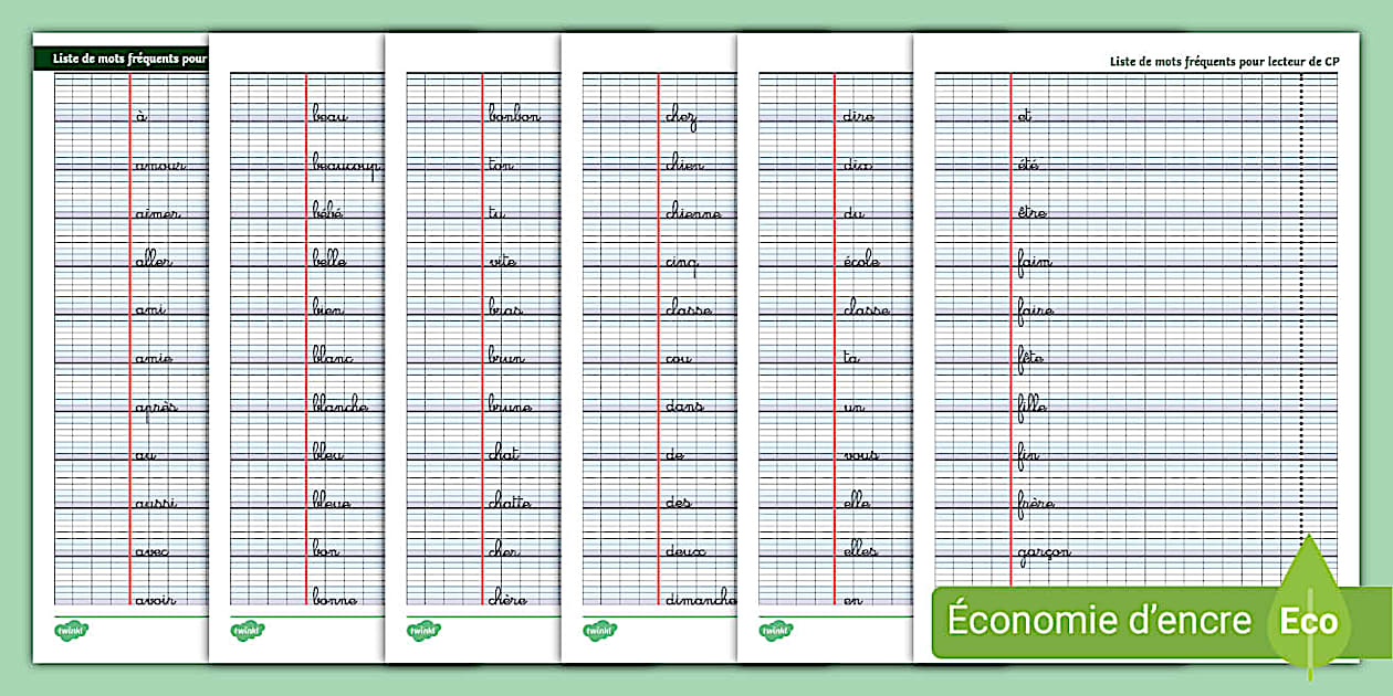 Liste de mots fréquents pour lecteur de CP