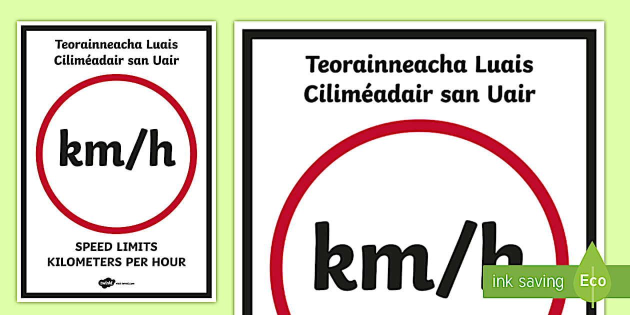 ROI Editable km/hr Measures Display Sign-Irish - Twinkl