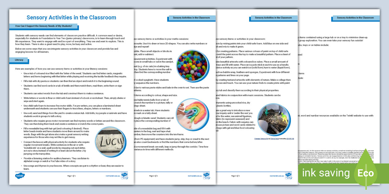 Sensory Activities in the Classroom- Teacher Information