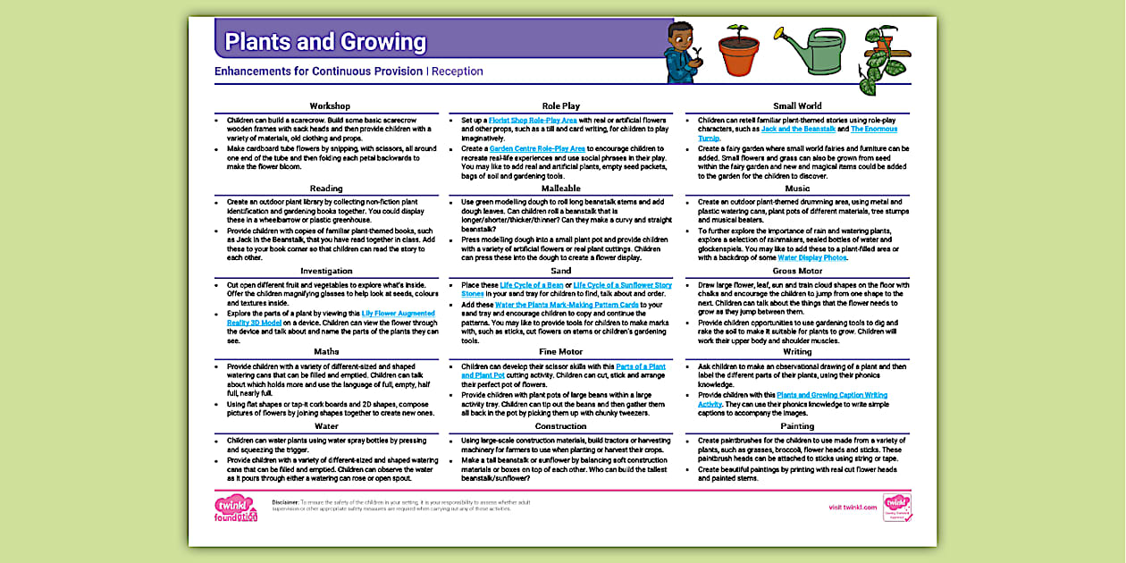 EYFS Plants and Growing Continuous Provision Planning