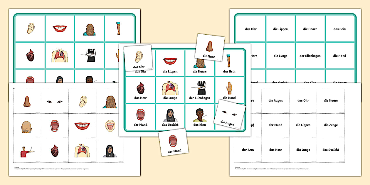 Body Parts Bingo - German/English (teacher made) - Twinkl