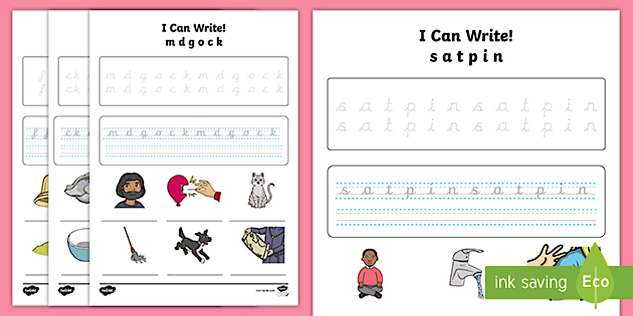 I Can Write Phase 2 Words Worksheet Pack Worksheet - Twinkl
