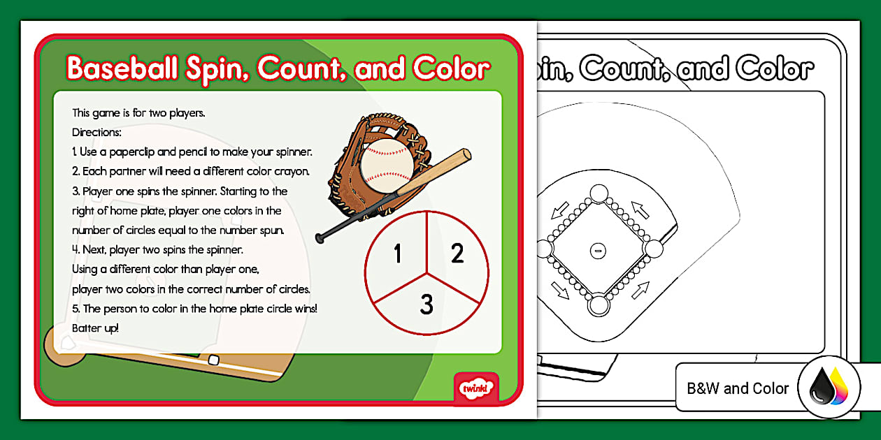 Baseball Spin, Count, and Color Game (teacher made) - Twinkl