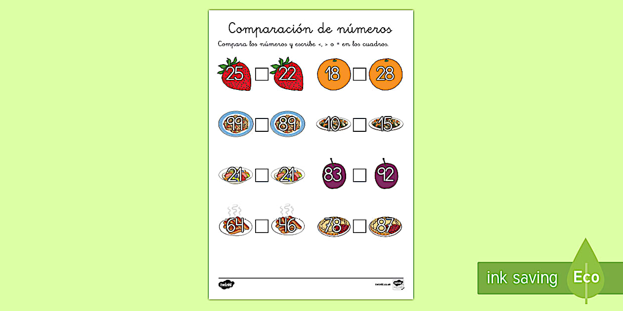 Ficha de comparar números: La comida (teacher made)