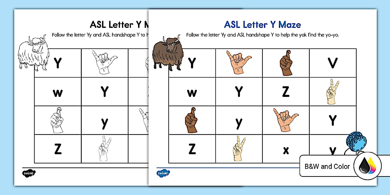 ASL Letter Y Maze Worksheet (teacher made) - Twinkl