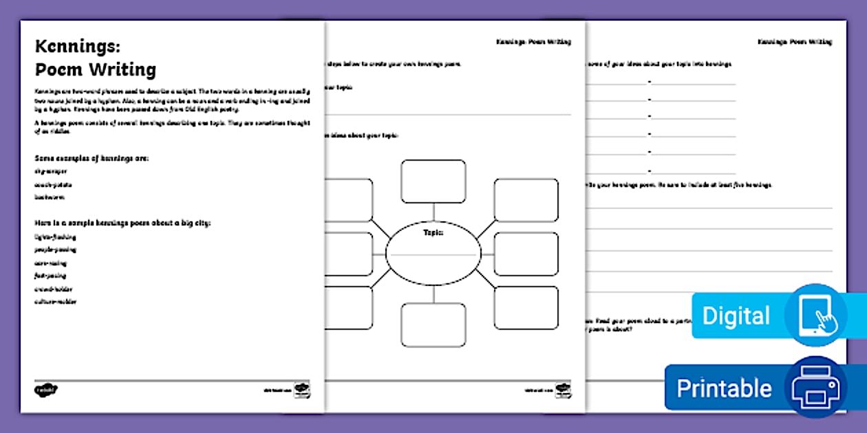 Kennings Poem Writing Worksheet | Kennings Poems - Twinkl