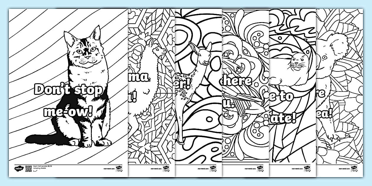 Funny Mindfulness Animal Cartoons Colouring Page Pack