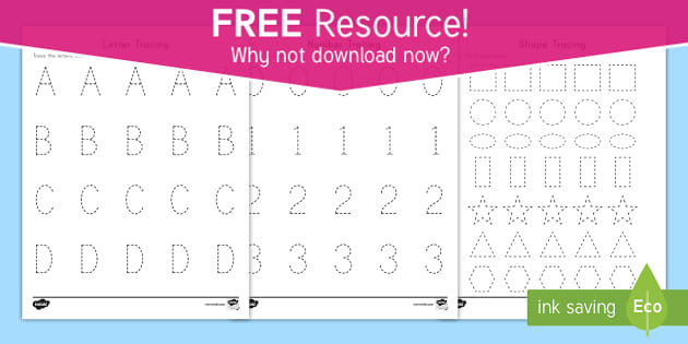 FREE Letters, Numbers, and Shapes Tracing Activity Pack