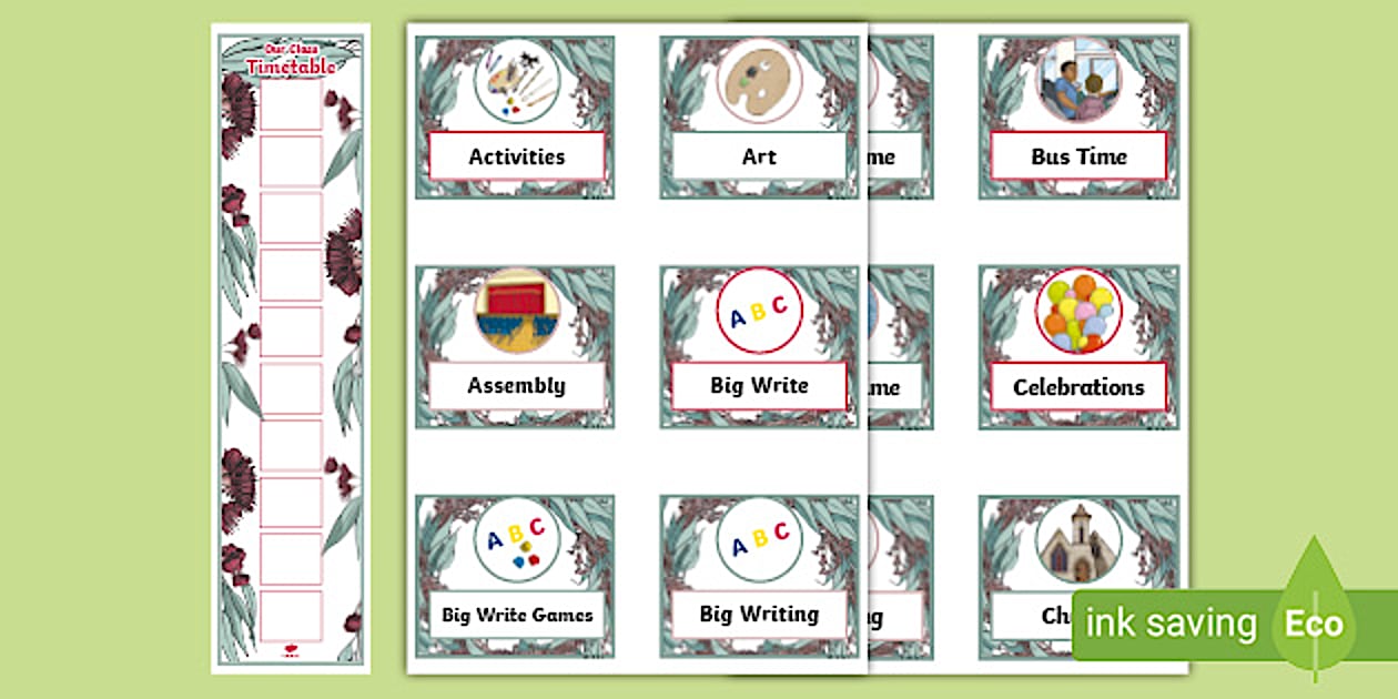 Editable Eucalyptus Timetable with Cards (teacher made)