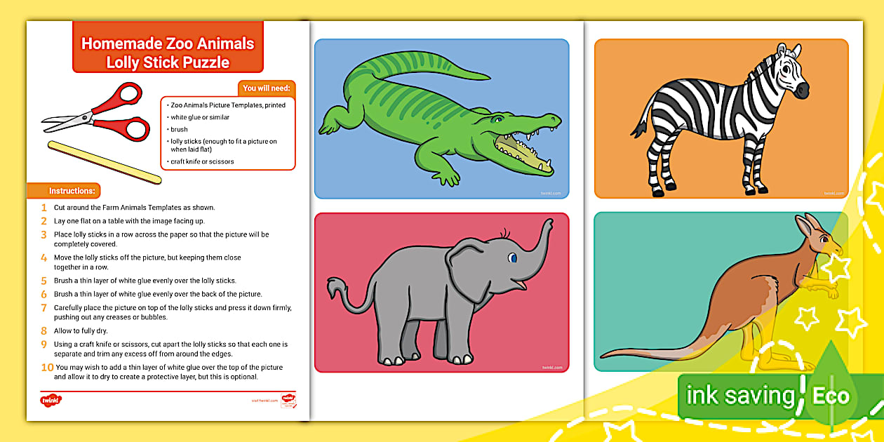 Homemade Zoo Animals Stick Puzzle | Home Teaching Support