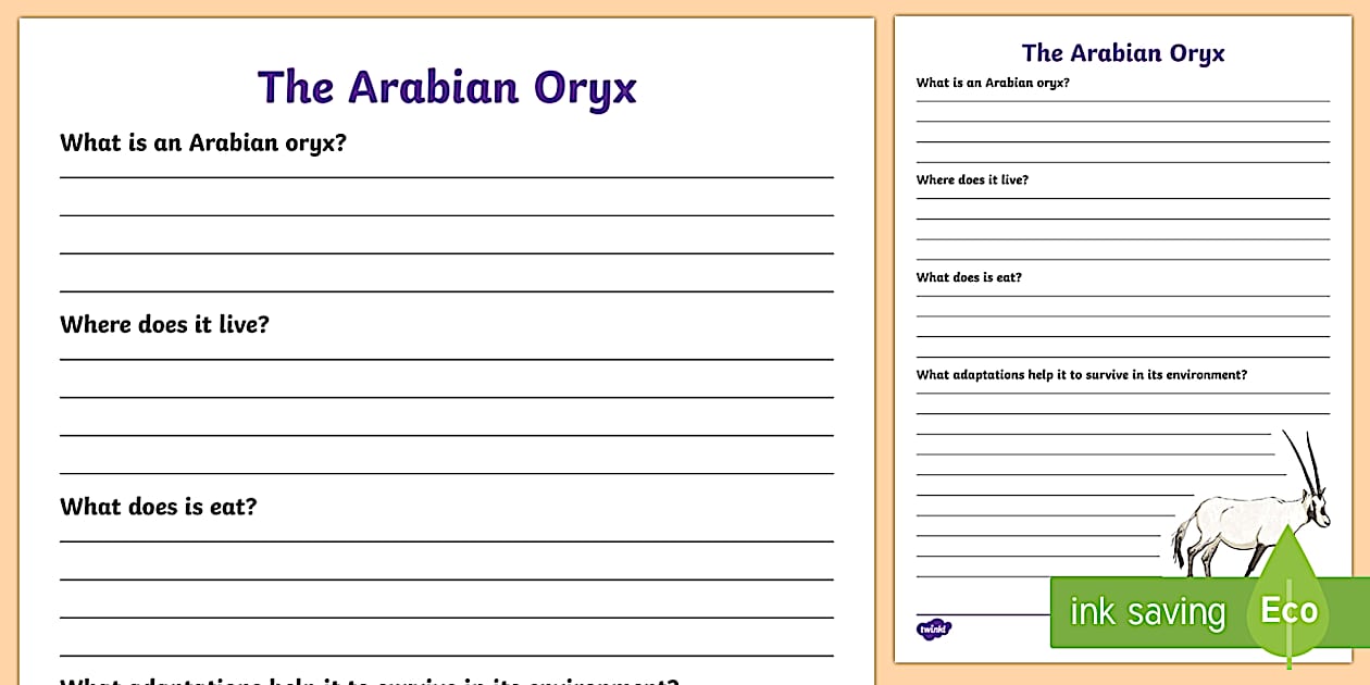 Arabian Oryx Writing Template (teacher made) - Twinkl