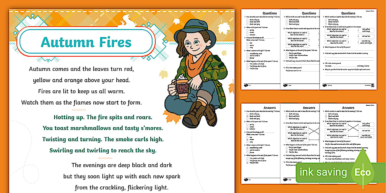 KS1 Autumn Fires Poem | Differentiated Reading Comprehension