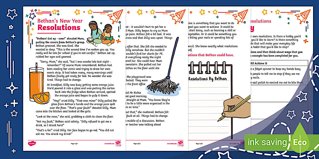 Bethan's New Year Resolutions Story and Activity (Ages 5 - 7)