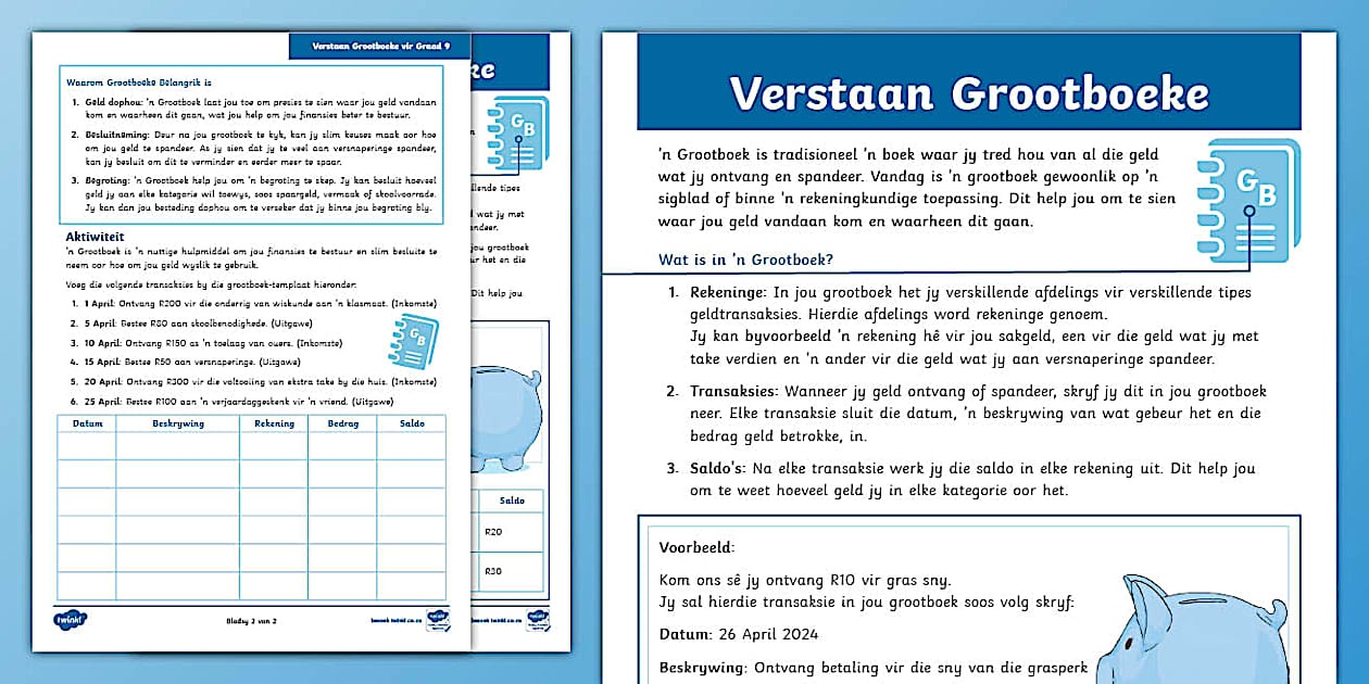 Algemene Grootboek Graad 8 en Graad 9 Hulpbron | Twinkl ZA