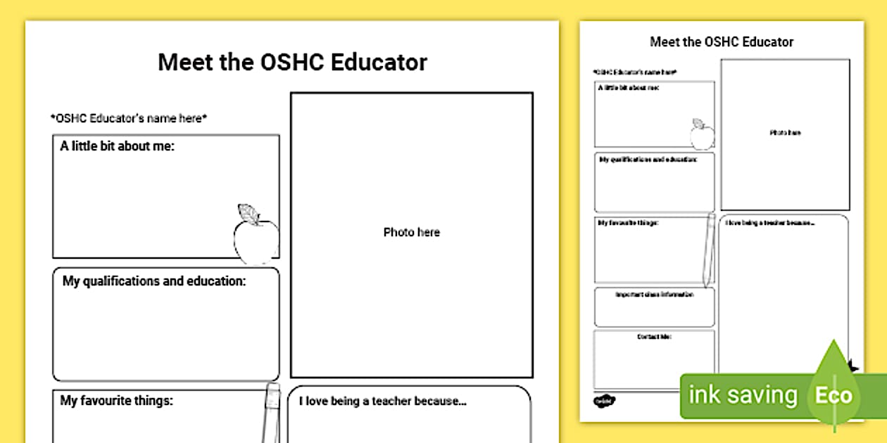 OSHC Meet the Educator Template (teacher made) - Twinkl