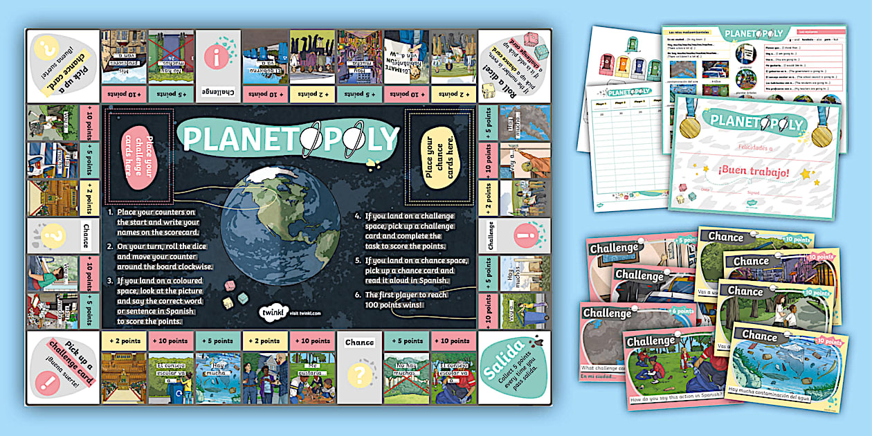 👉 Spanish: Environmental Issues Planetopoly Board Game KS2