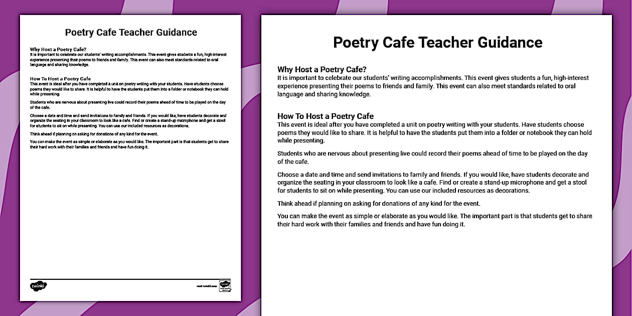Poetry Café Teacher Guidance – ELA Resources – Twinkl USA