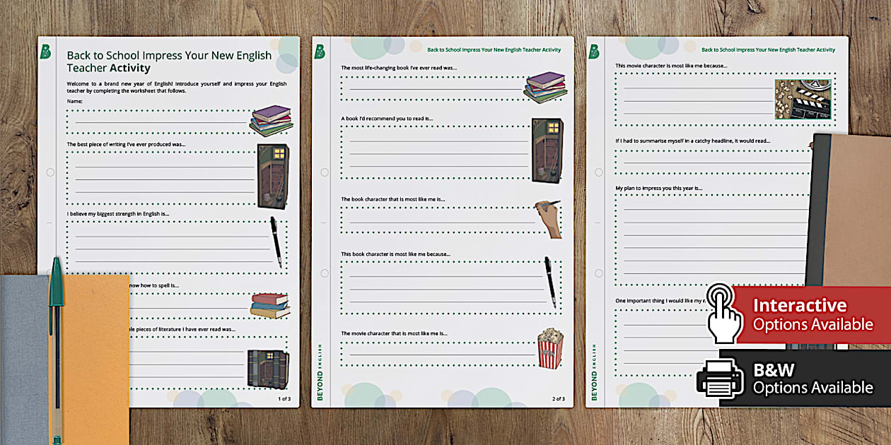Back to School Impress Your New English Teacher Activity