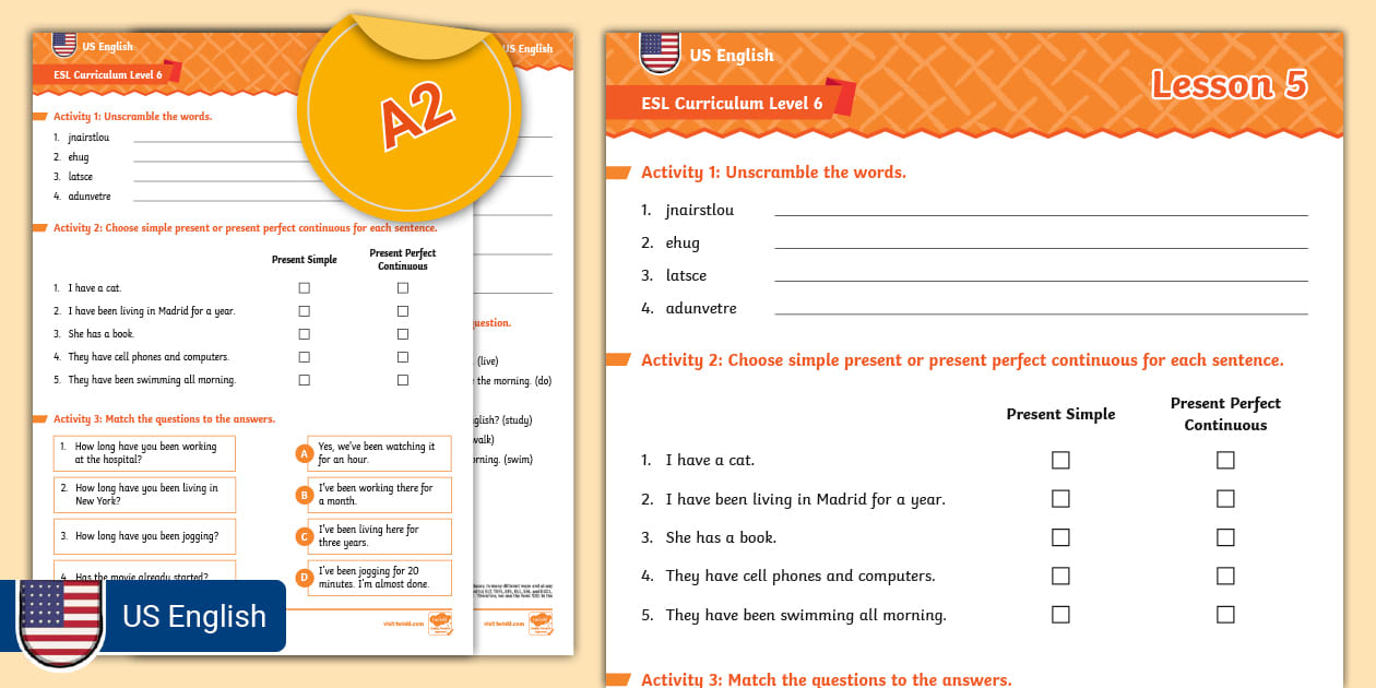 ESL Curriculum Level 6, Lesson 5 Worksheet (Lehrer gemacht)