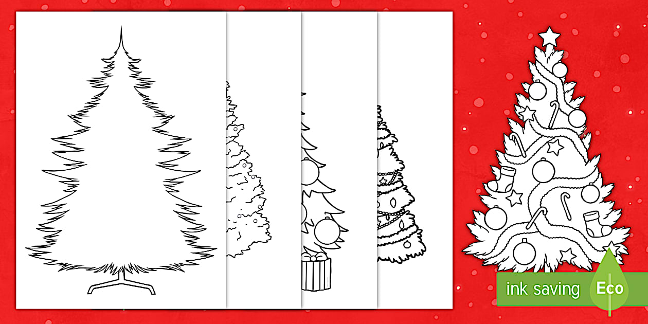 Printable Christmas Tree Outline- Display Cut-Outs - Twinkl