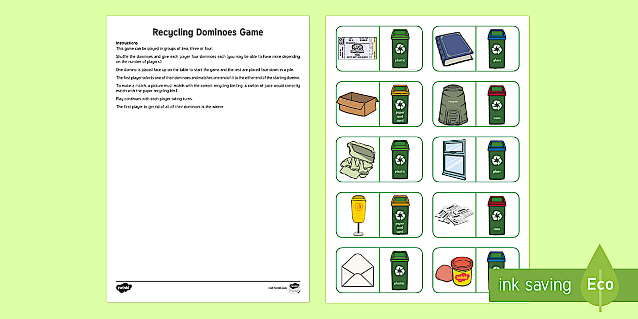 Recycling Dominoes Game (teacher made) - Twinkl
