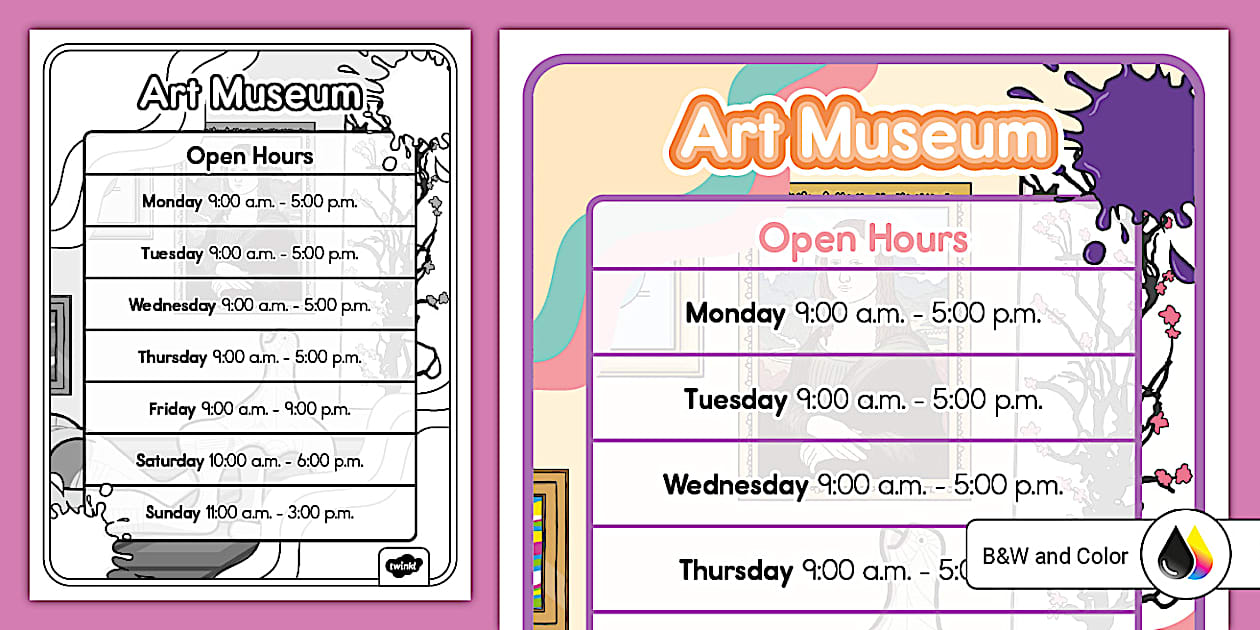 Art Museum Dramatic Play Hours Sign (teacher made) - Twinkl