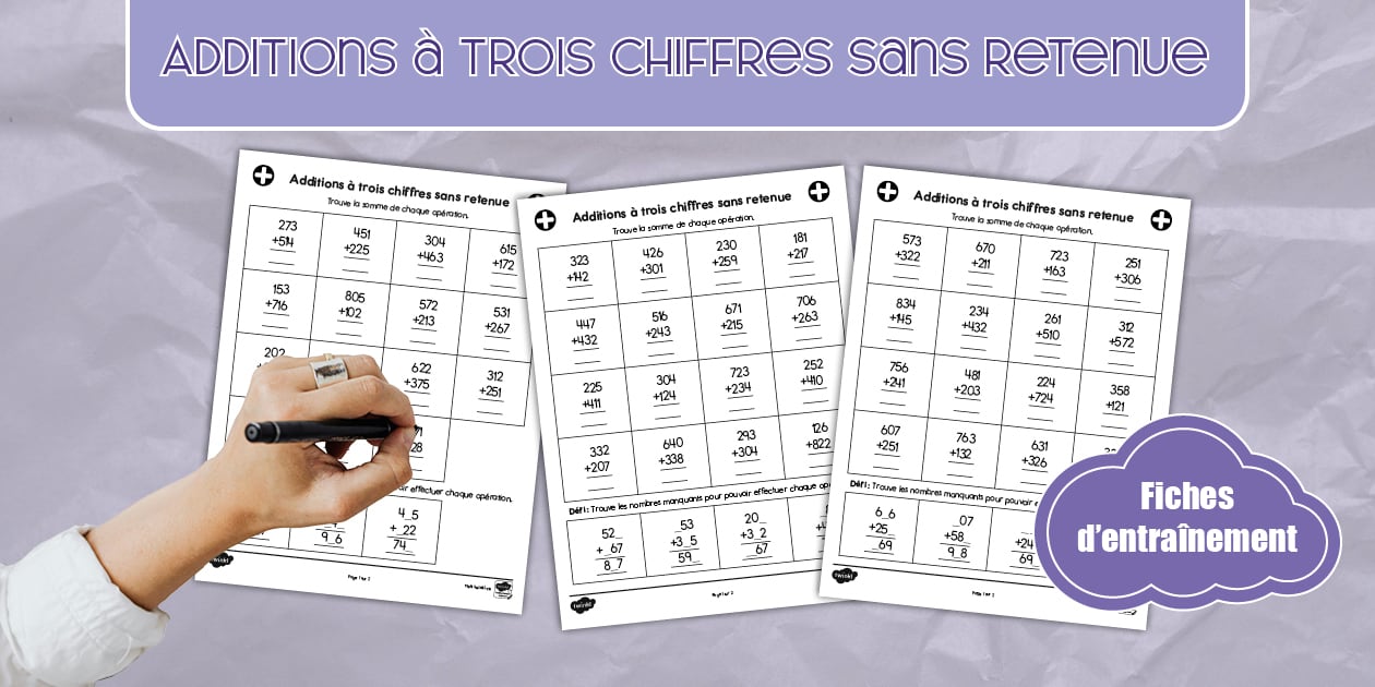Fiches d'activités : Additions à trois chiffres sans retenue - 2e année
