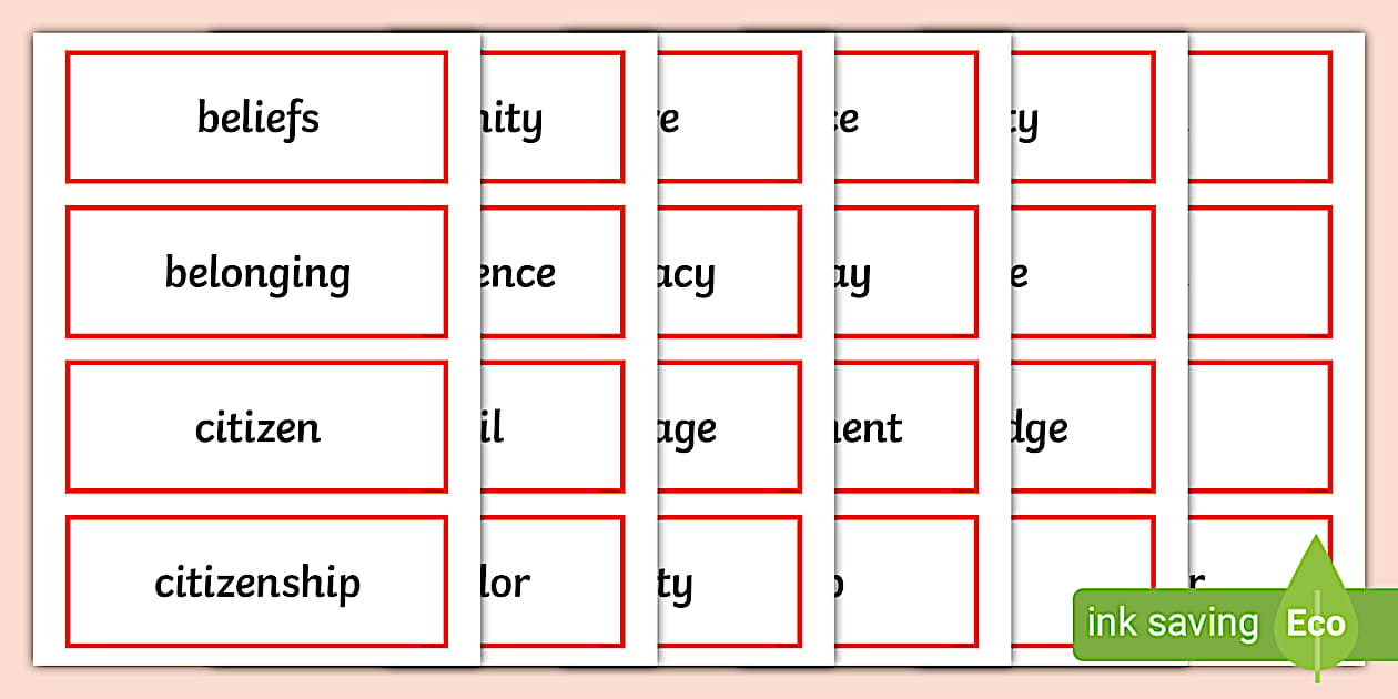 Year 4 Civics and Citizenship Word Cards (teacher made)
