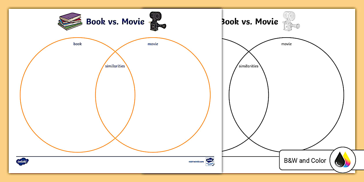 Book Versus Movie Venn Diagram for 6th-8th Grade - Twinkl