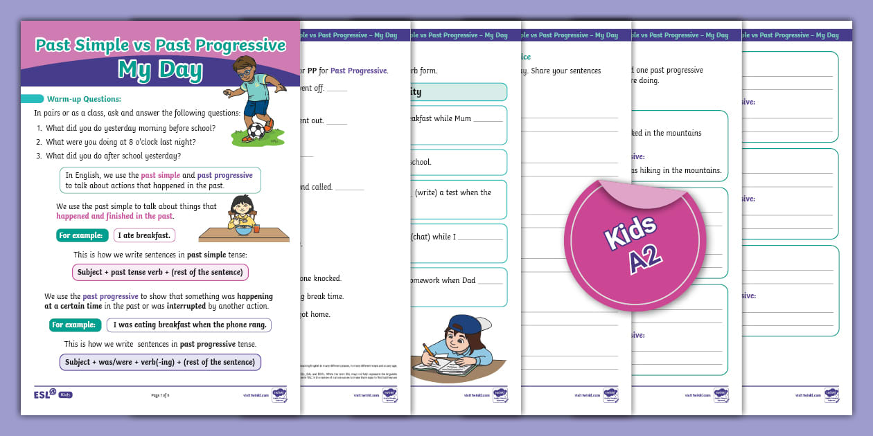 ESL Past Simple & Progressive [Kids, A2] (teacher made)