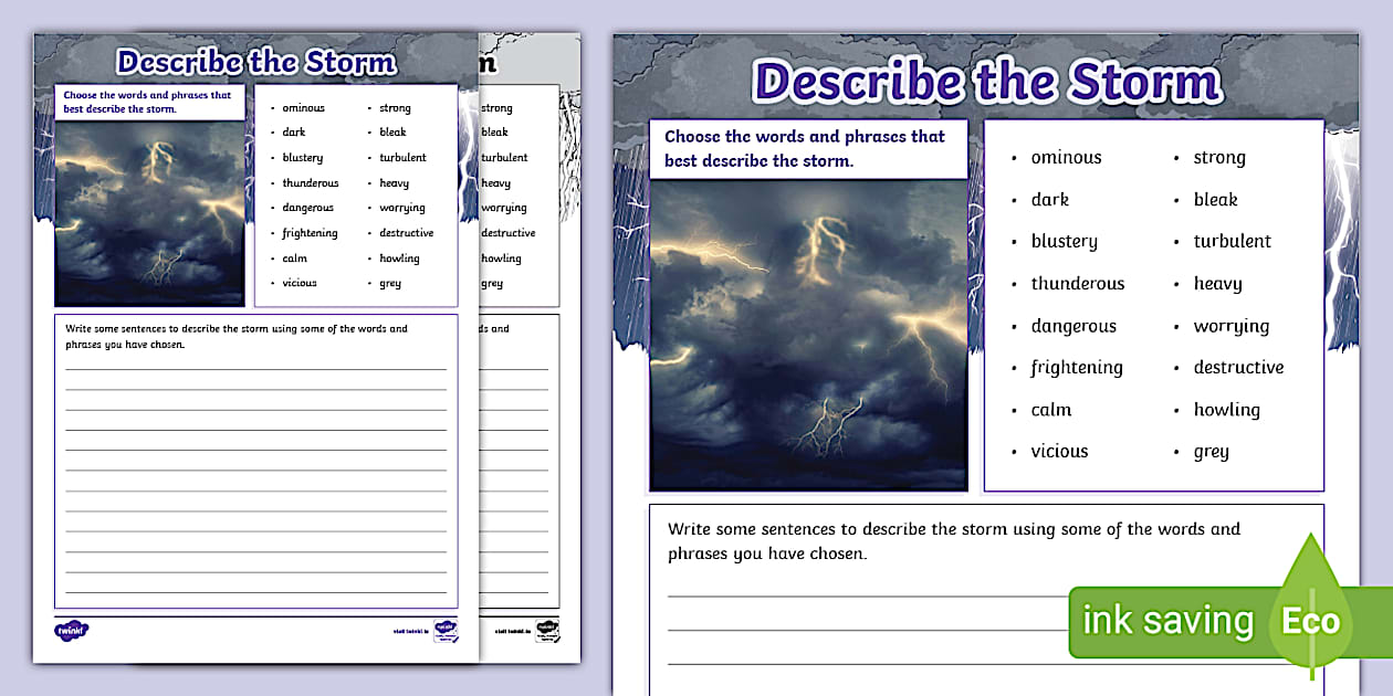 Describe the Storm Worksheet (teacher made) - Twinkl