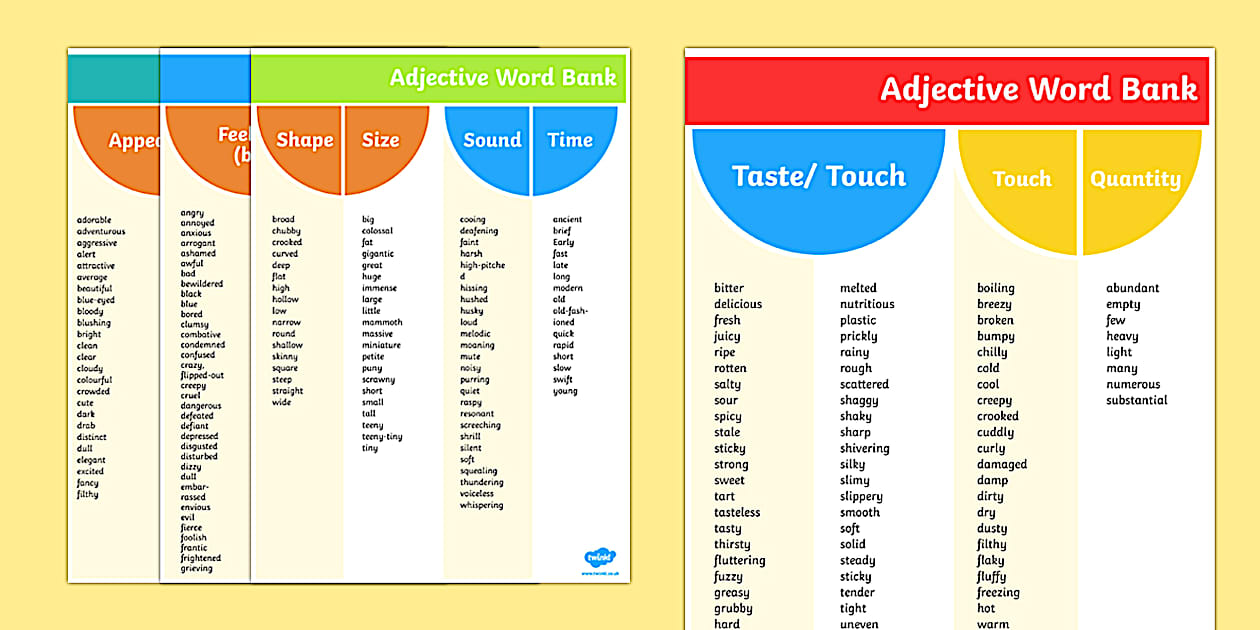 Adjective Vocabulary Reference Sheets - ESL Adjectives Resources