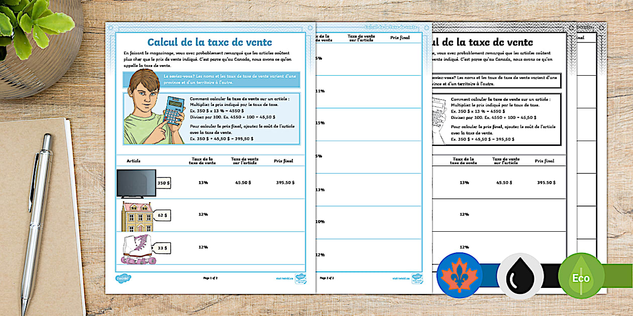 Canadian Money Calculating Sales Tax French