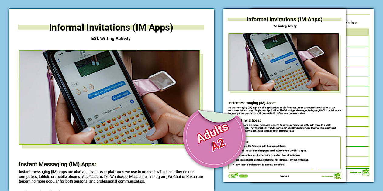 Informal Invitations (IM Apps) Activity Sheet [Adults, A2]
