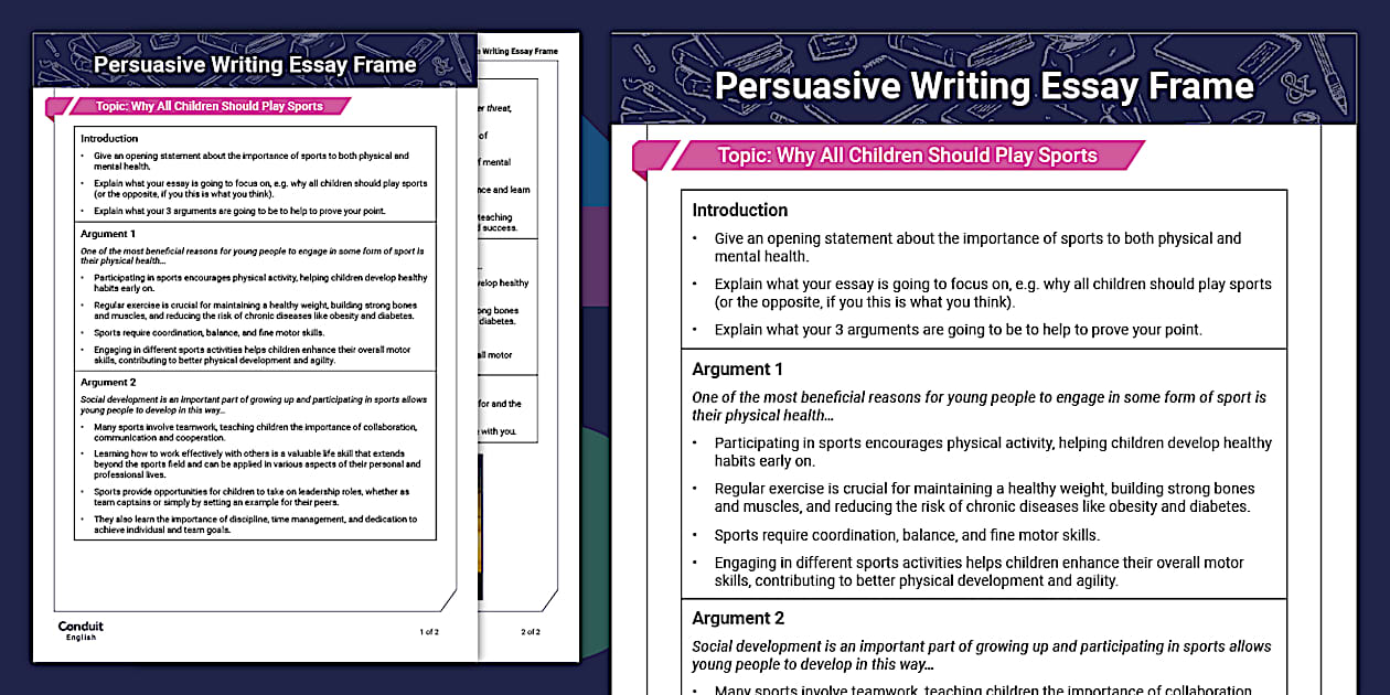 Persuasive Writing Frame: Why All Children Should Play Sports