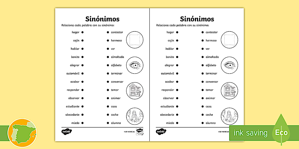Ficha de actividad: Emparejar sinónimos - Nivel 1 - Twinkl