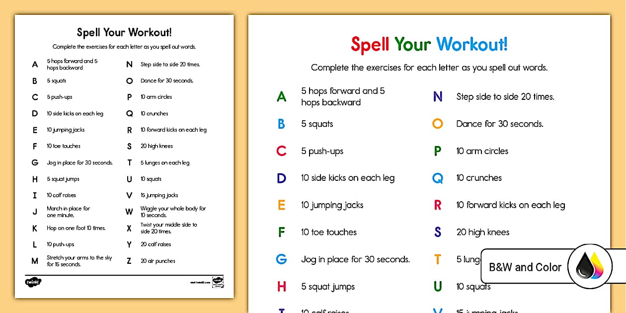 Spell Your Name Workout! Spelling Fitness Challenge - Twinkl