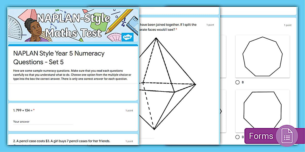 NAPLAN Style Yr 5 Numeracy Questions Google Form - Revision