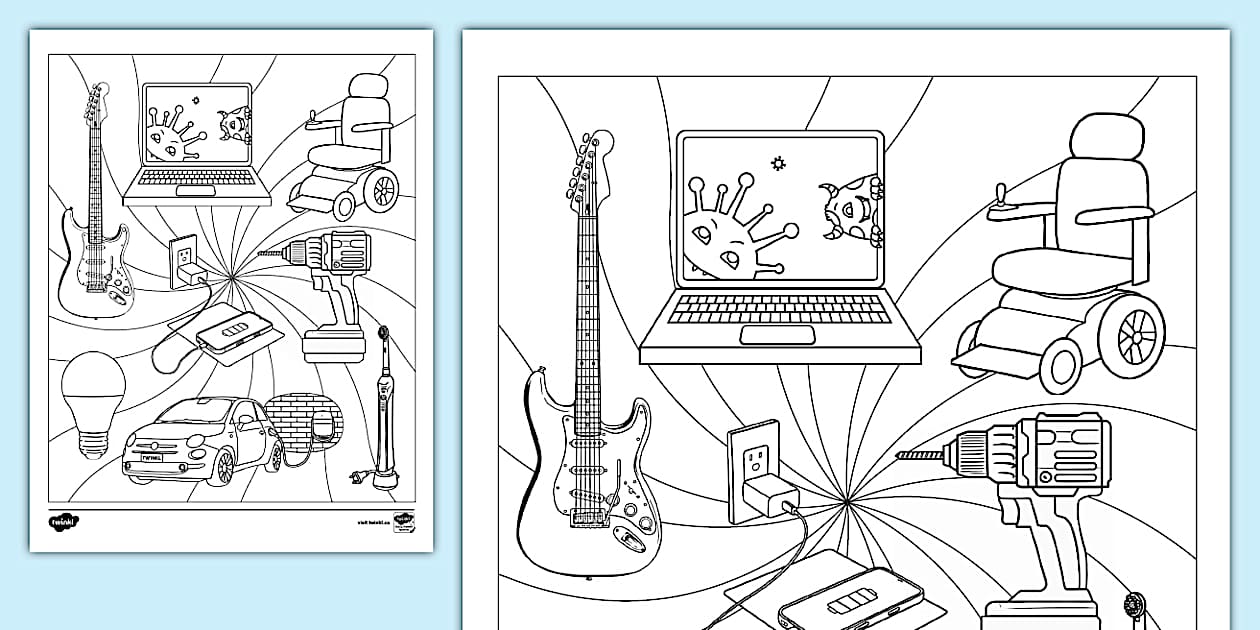 Electric Objects Colouring Sheet (teacher made) - Twinkl