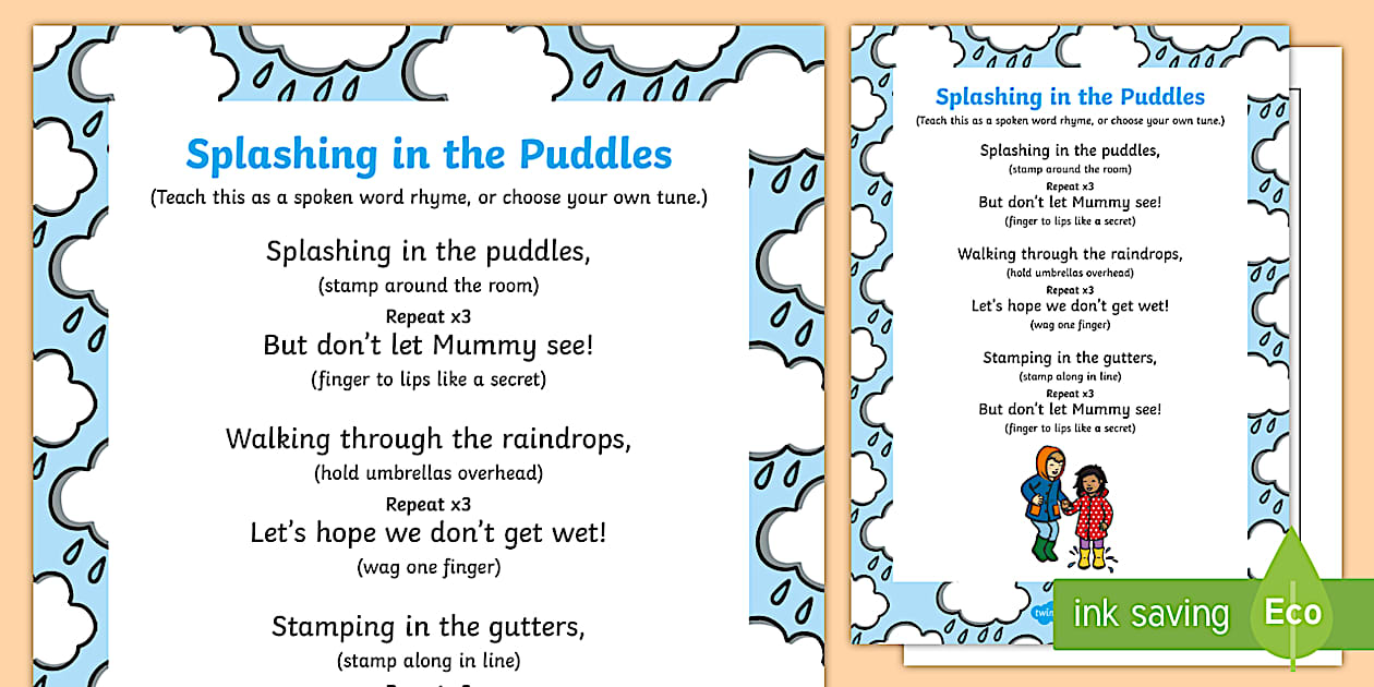 Splashing in the Puddles Rhyme (teacher made) - Twinkl