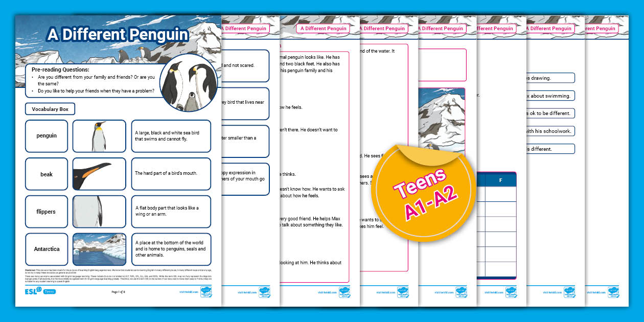 ESL A Different Penguin Reading Comprehension [Teens, A1-A2]