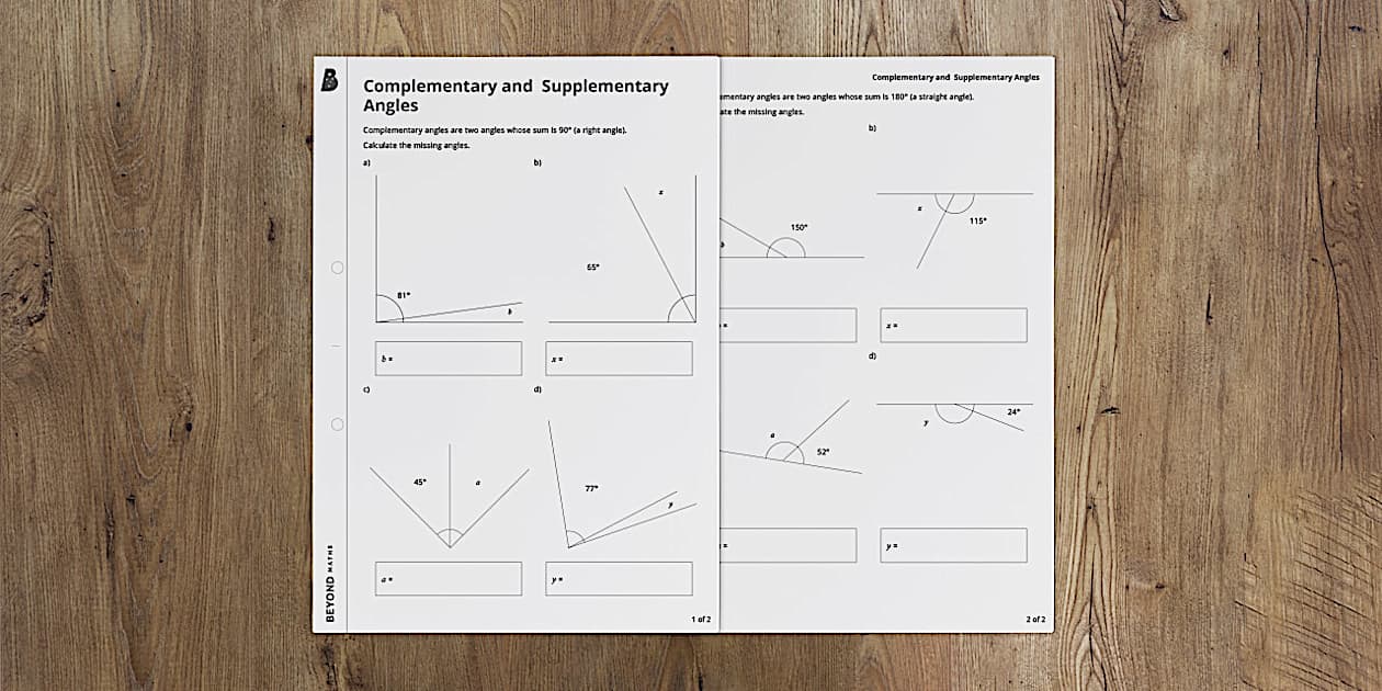 Complementary and Supplementary Angles Worksheet - Beyond