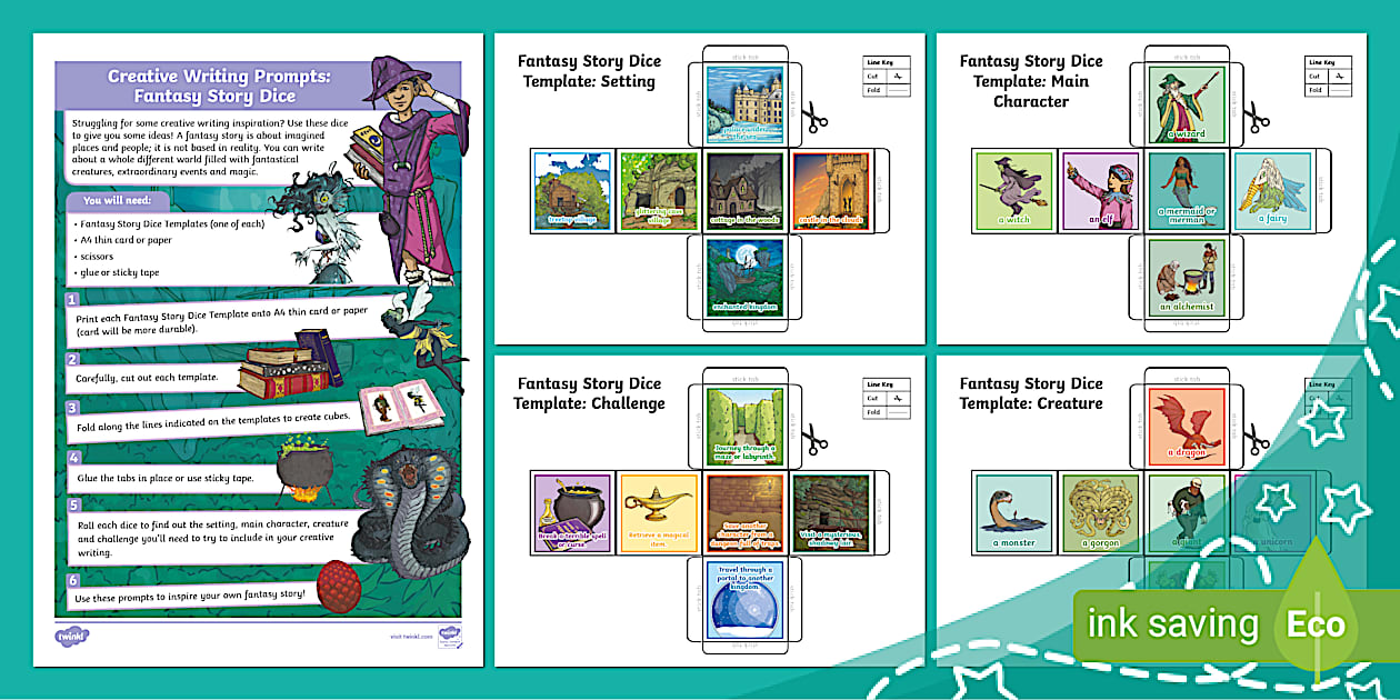 Editable Creative Writing Prompts: Fantasy Story Dice