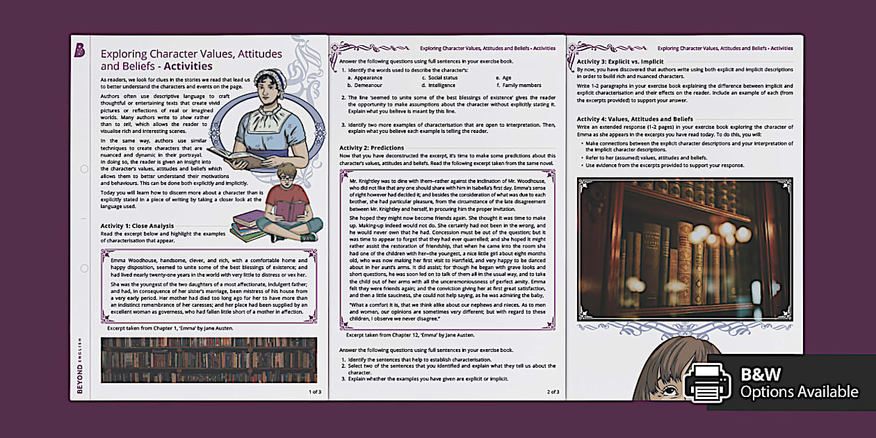 Exploring Character Values, Beliefs and Attitudes Activities