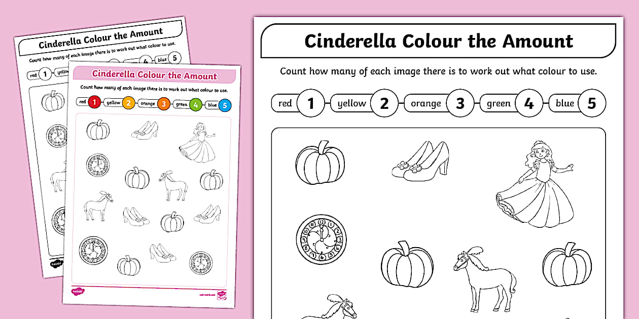 👉 Cinderella Colour the Amount Worksheet (teacher made)